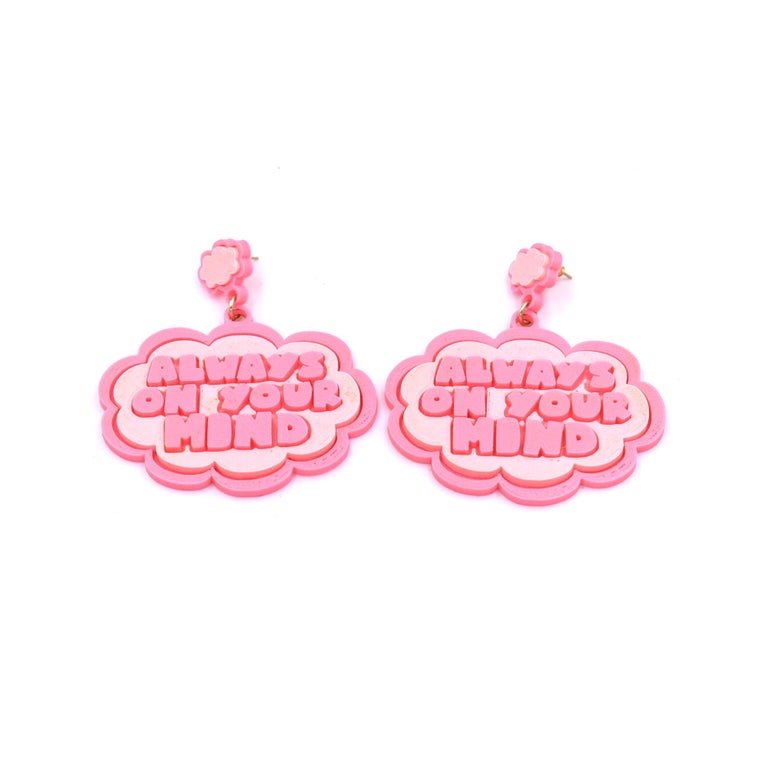 3d Printed I KNOW Speech Bubble Earrings Pink For Sale at 1stDibs
