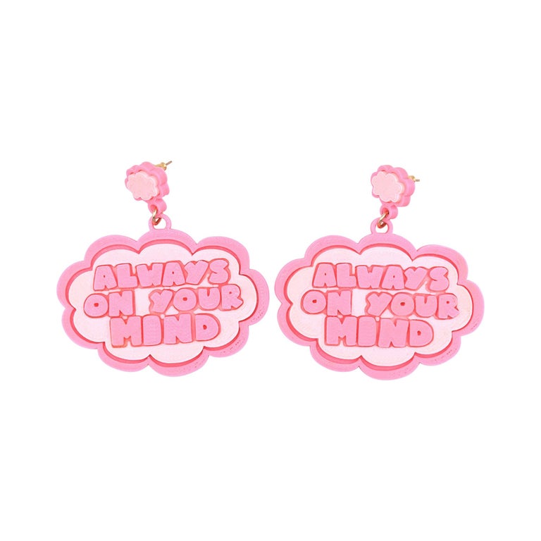 3d Printed I KNOW Speech Bubble Earrings Pink For Sale at 1stDibs