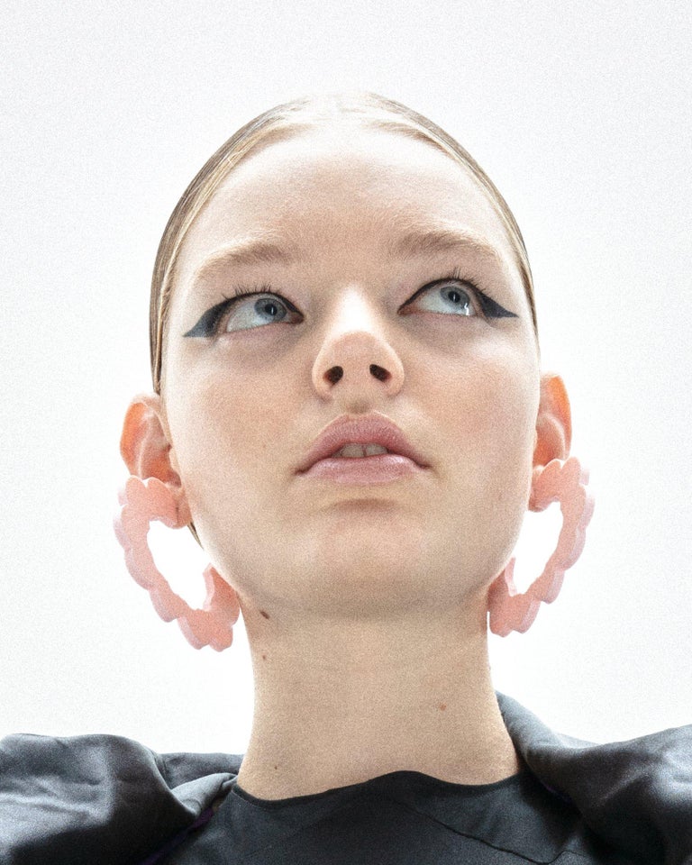 3d Printed Pretend Cloud Hoop Earrings Baby Pink For Sale at 1stDibs