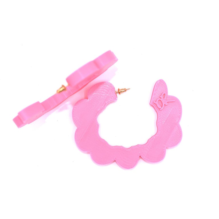 3d Printed Pretend Cloud Hoop Earrings Hot Pink For Sale at 1stDibs