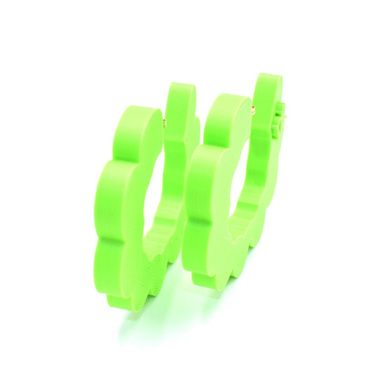 3d Printed Pretend Cloud Shaped Hoop Earrings, Matte Neon Green For ...