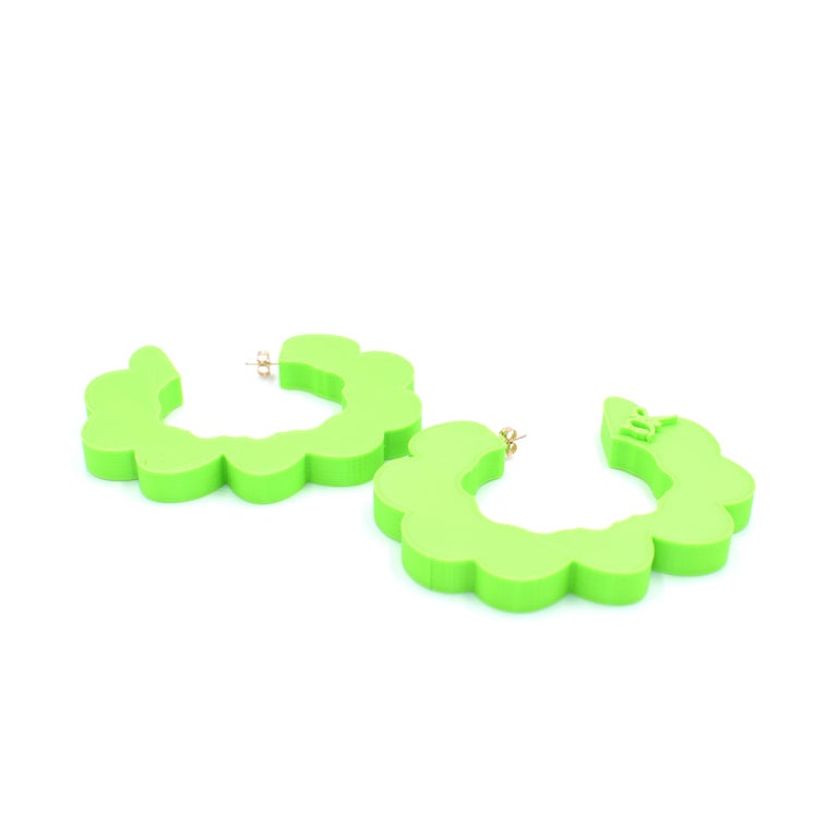 3d Printed Pretend Cloud Shaped Hoop Earrings, Matte Neon Green For ...