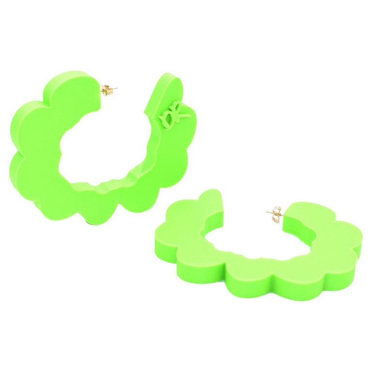 3d Printed Pretend Cloud Shaped Hoop Earrings, Matte Neon Green For ...