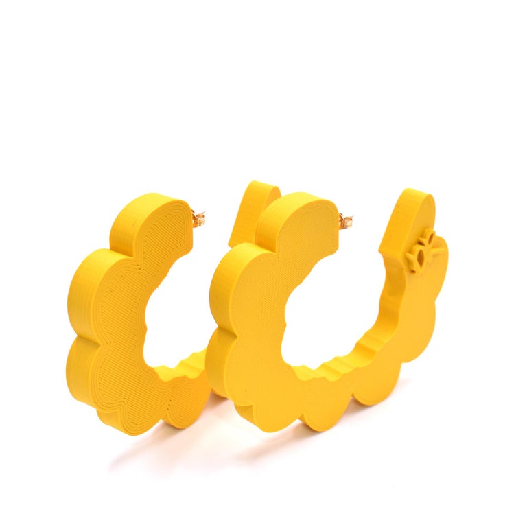 3d Printed Pretend Cloud Shaped Hoop Earrings, Matte Yellow For Sale at ...