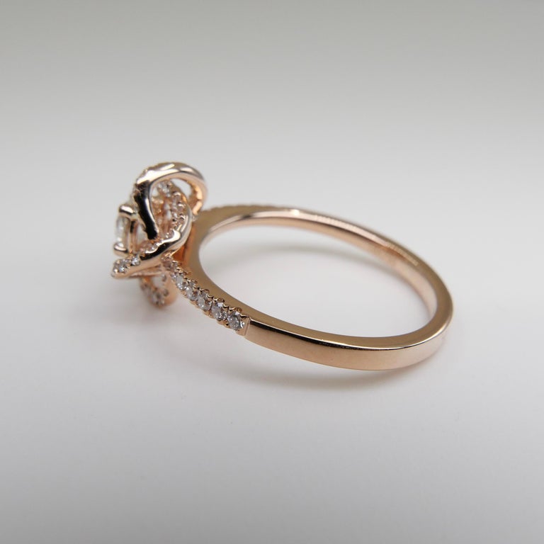 3D Rose Flower Diamond Ring, 18K Rose Gold, Dainty, Excellent Depth of ...