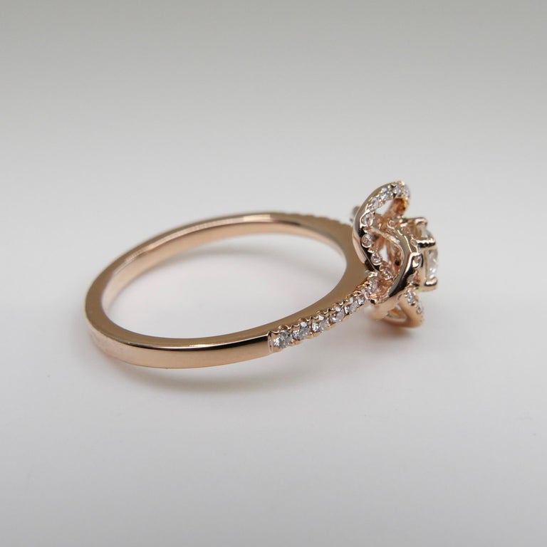 3D Rose Flower Diamond Ring, 18K Rose Gold, Dainty, Excellent Depth of ...