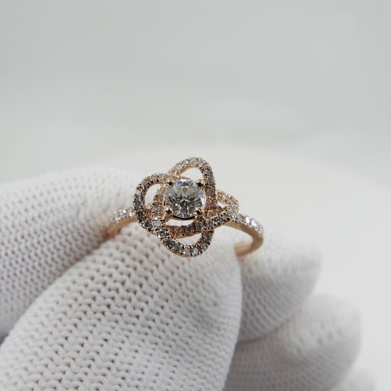 3D Rose Flower Diamond Ring, 18K Rose Gold, Dainty, Excellent Depth of ...