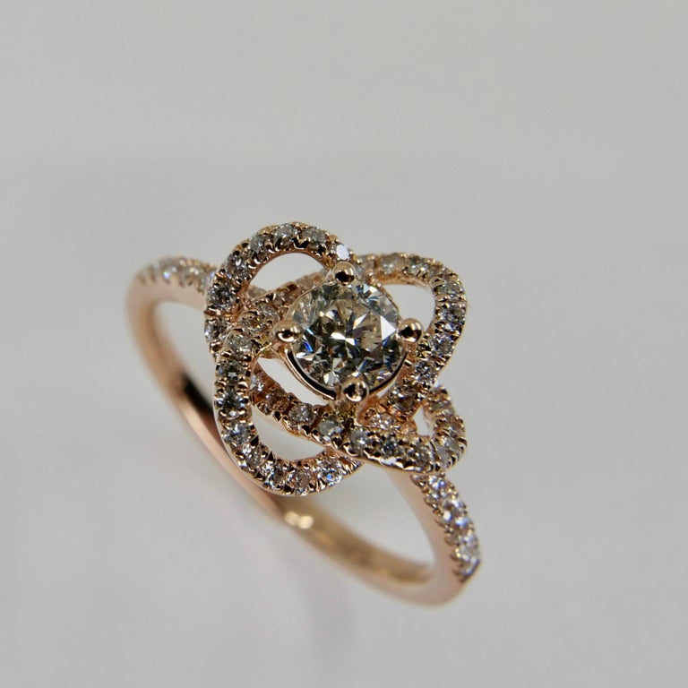 3D Rose Flower Diamond Ring, 18K Rose Gold, Dainty, Excellent Depth of ...