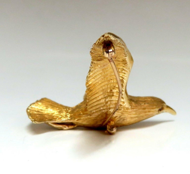 3D Still Life Gliding Dove Gold Pin 14 Karat For Sale at 1stdibs
