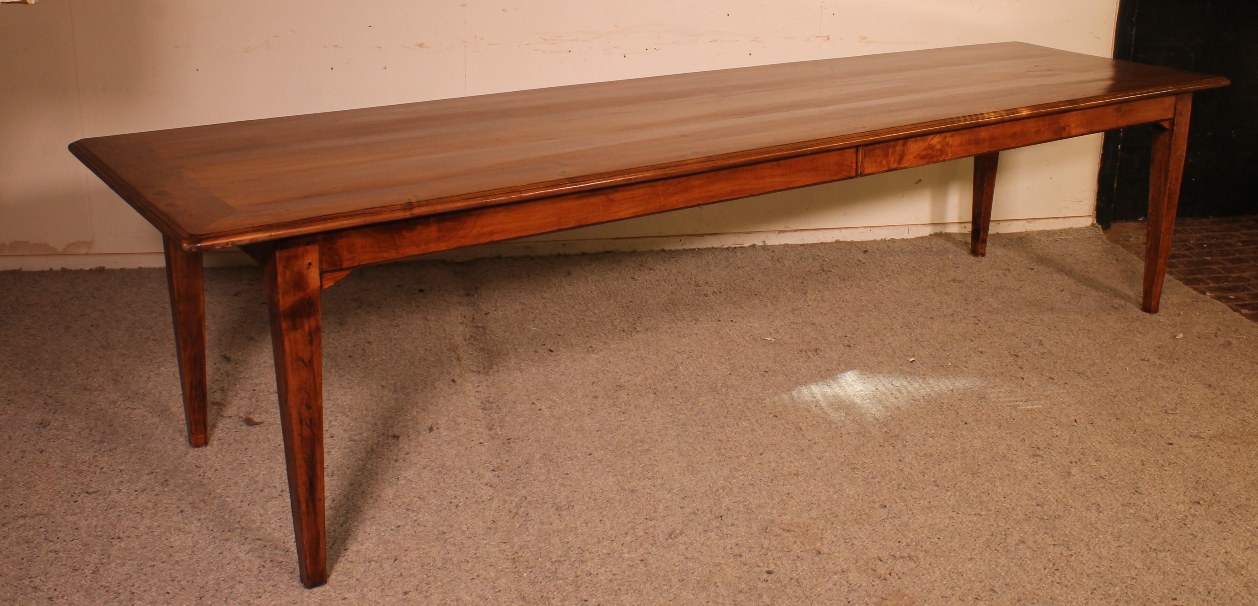 3m23 Long Refectory Table In Cherry Wood-19th Century For Sale at 1stDibs