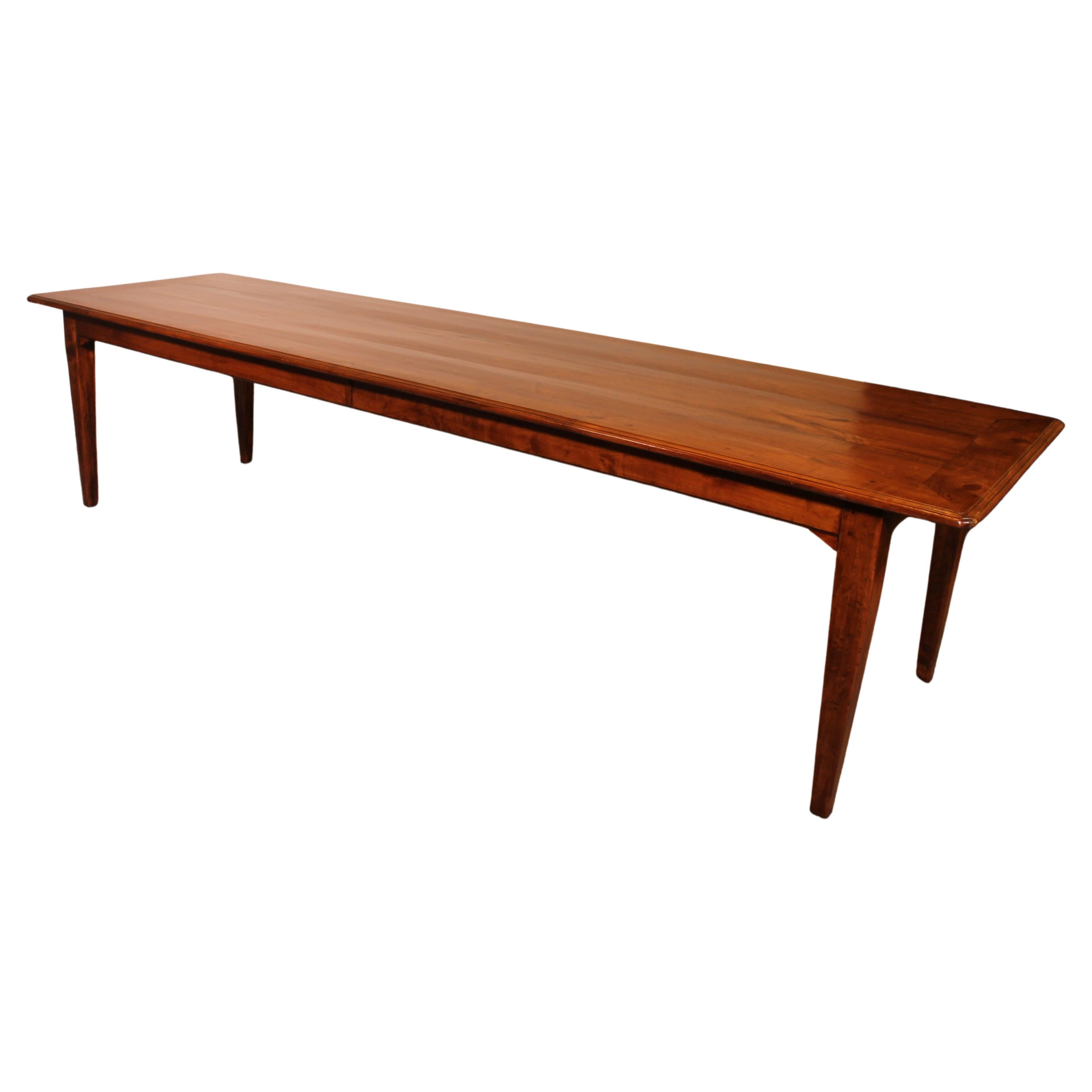 3m23 Long Refectory Table In Cherry Wood-19th Century For Sale at 1stDibs