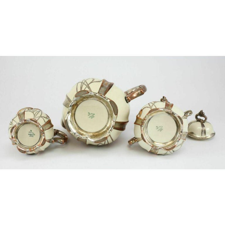 3pc Hertel Jacob Bavaria Germany Silver on Copper Porcelain Feet Coffee ...