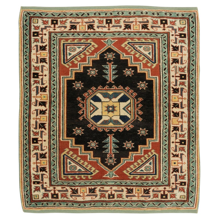 One-of-a-Kind Geometric Hand Knotted Vintage Accent Rug from Turkey For ...