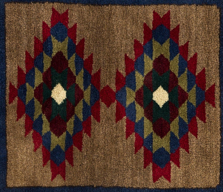 3x3.6 Ft Vintage Hand-Knotted "Tulu" Accent Rug with Geometric Design ...