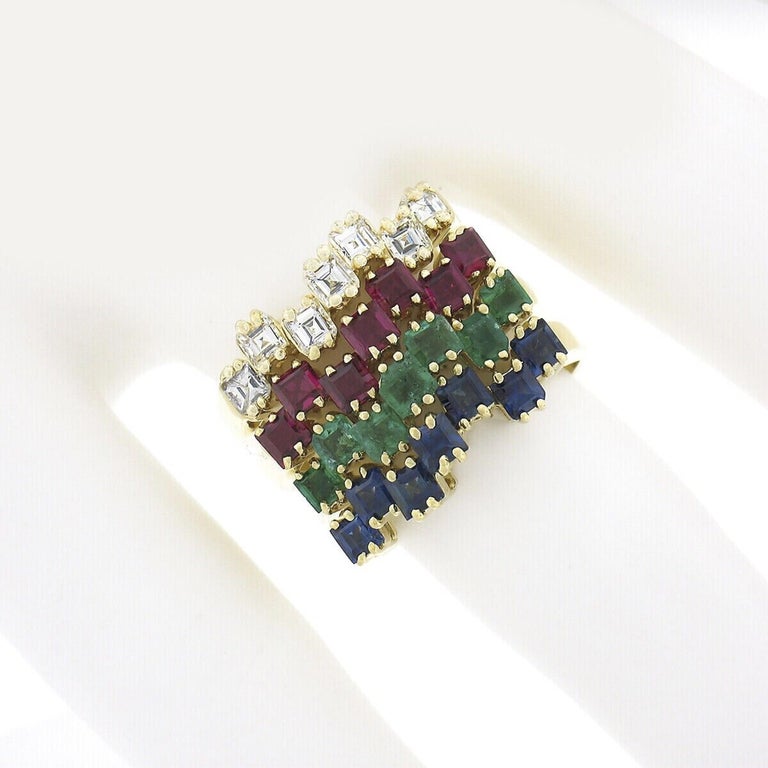 '4' 18k Gold Square Step Diamond Ruby Sapphire and Emerald Puzzle Stack ...