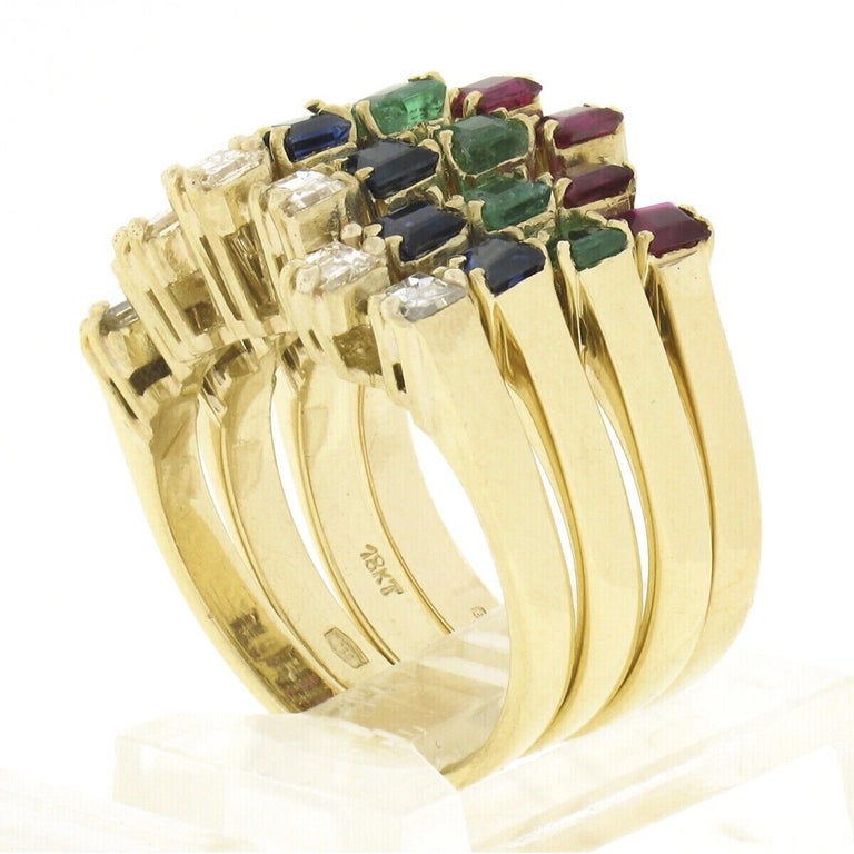 '4' 18k Gold Square Step Diamond Ruby Sapphire and Emerald Puzzle Stack ...