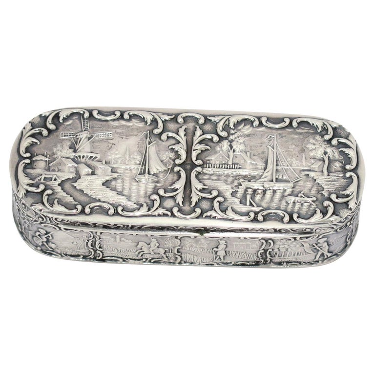 European Silver Antique Continental Windmill Near River Box For Sale at ...