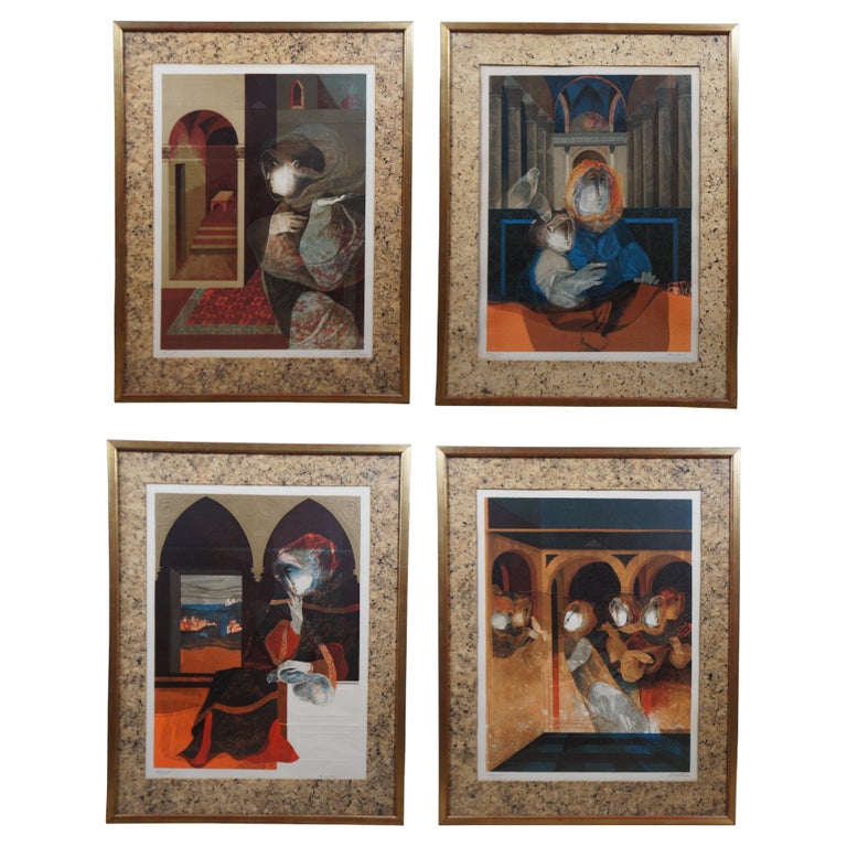 4 Alvar Sunol Renaixent Renaissance Embossed Surrealist Lithograph ...