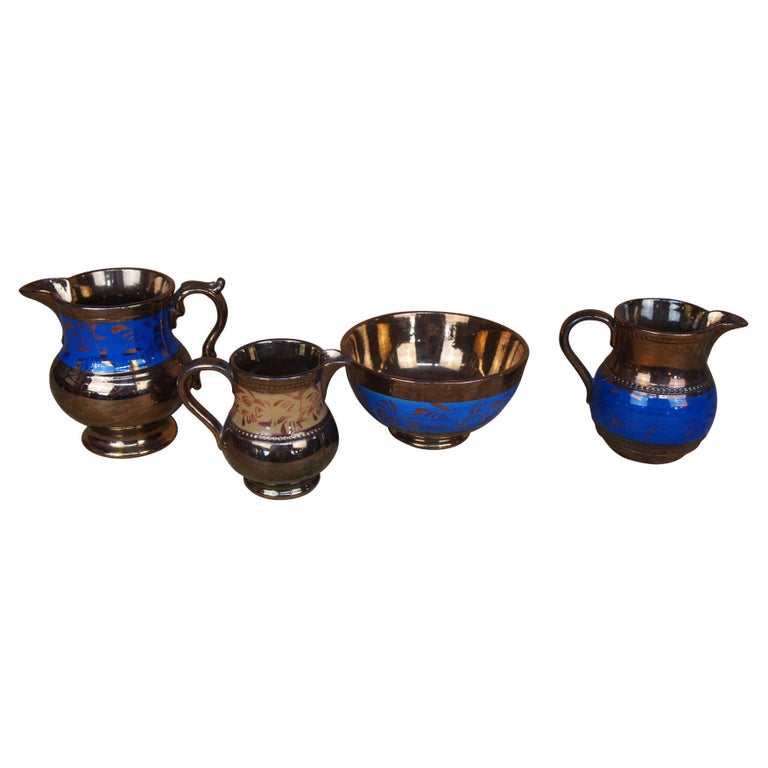 4 Antique 19th Century English Copper Lusterware Creamer Pitchers Jugs ...