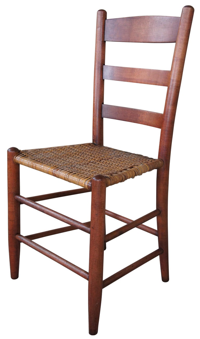 4 Antique Amish Shaker Solid Maple Ladderback Dining Chairs Reed Woven ...