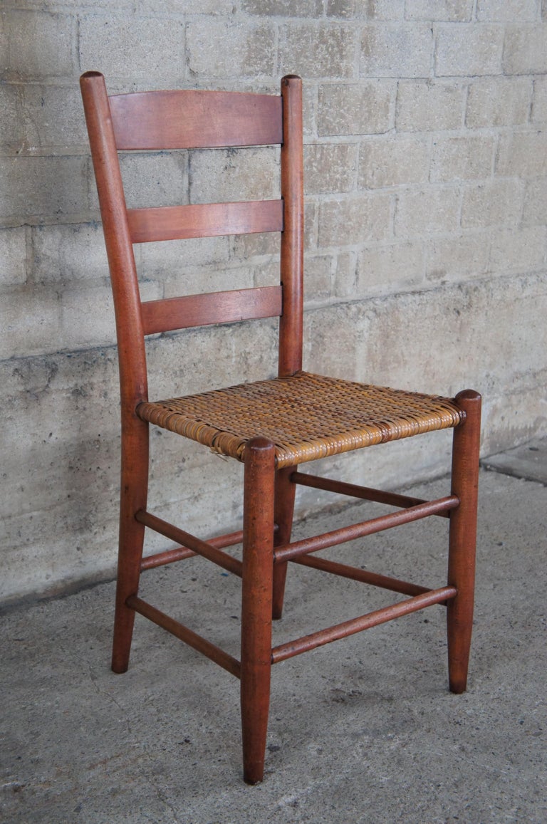 4 Antique Amish Shaker Solid Maple Ladderback Dining Chairs Reed Woven ...