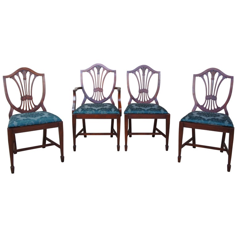 4 Antique Mahogany Sheraton Style Hepplewhite Shield Back Side Dining ...
