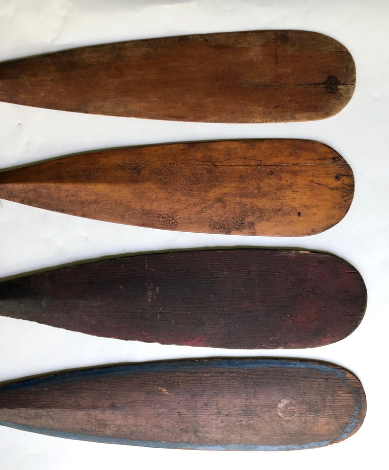 4 Antique Wooden Canoe Paddles, Original Surface, Decorative Wall ...