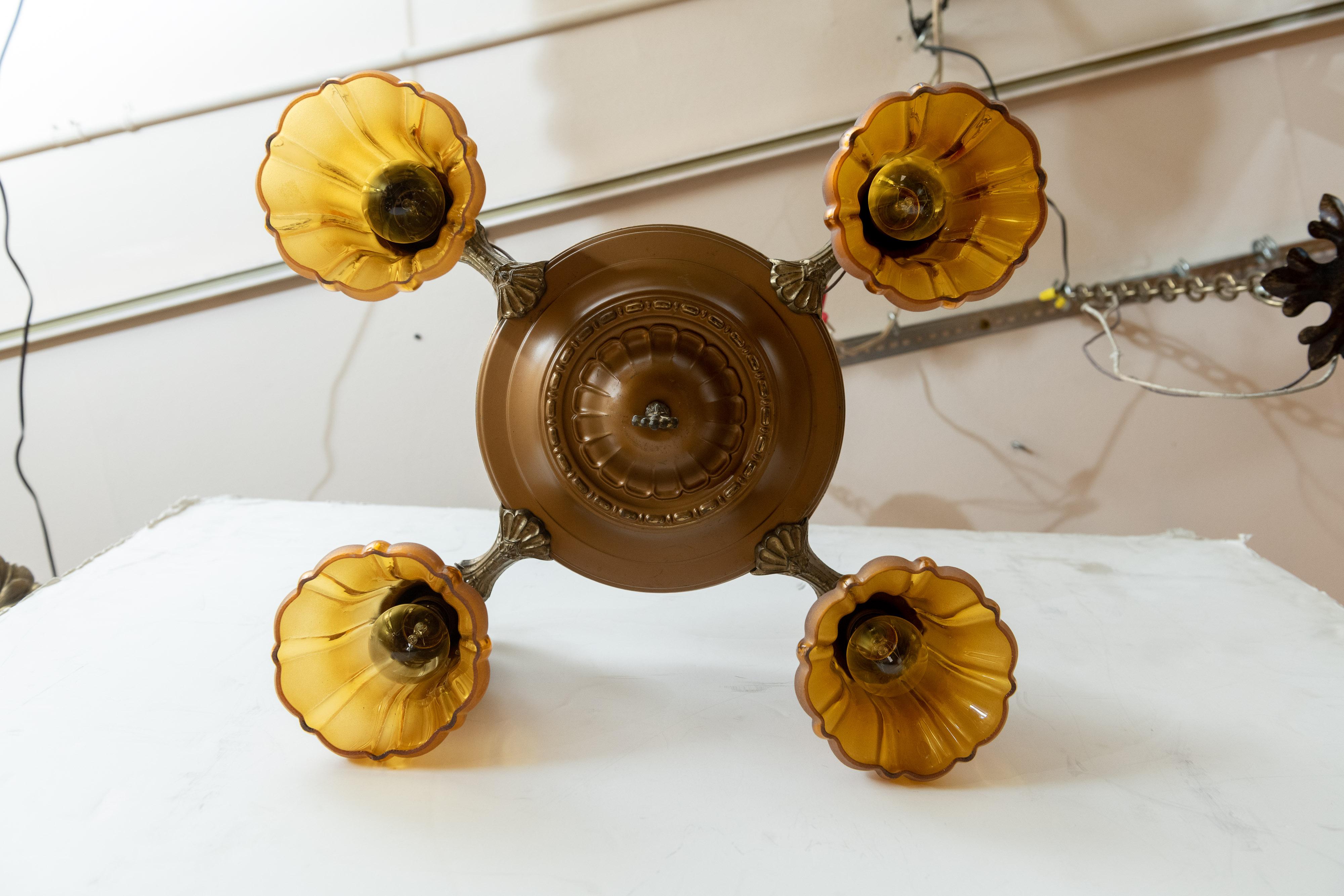 4-Arm Chandelier with Original Glass Shades, circa 1920 at 1stDibs