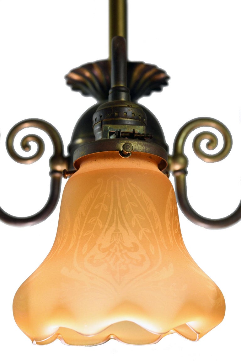 4 Arm Swirling Brass Fixture with Scalloped Shades at 1stDibs