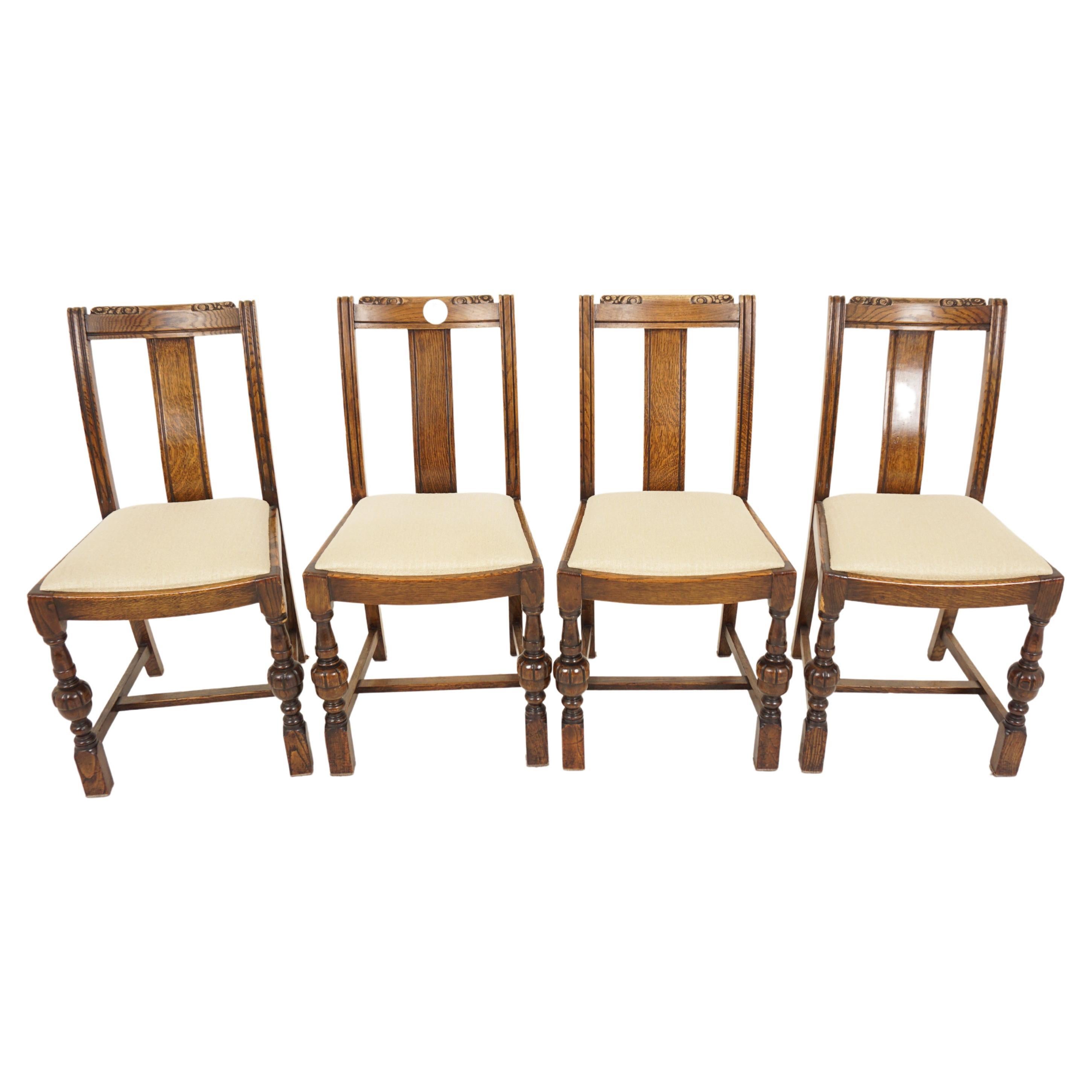 4 Art Deco Carved Dining Chairs, Lift Out Seats, Scotland 1930, H692 ...