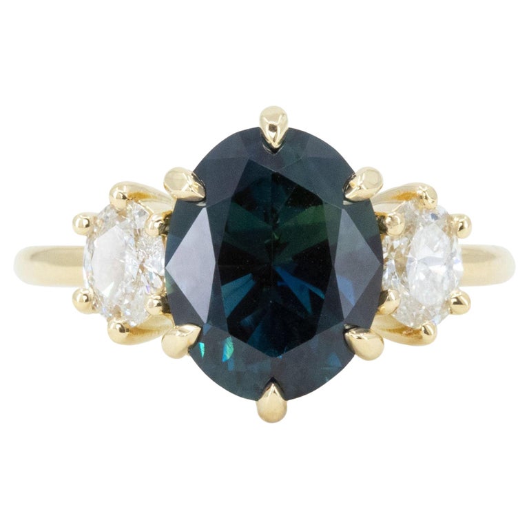 Customizable 4 Carat Blue Oval Sapphire and Diamond Vintage Engagement Ring Unique Bridal Ring ...