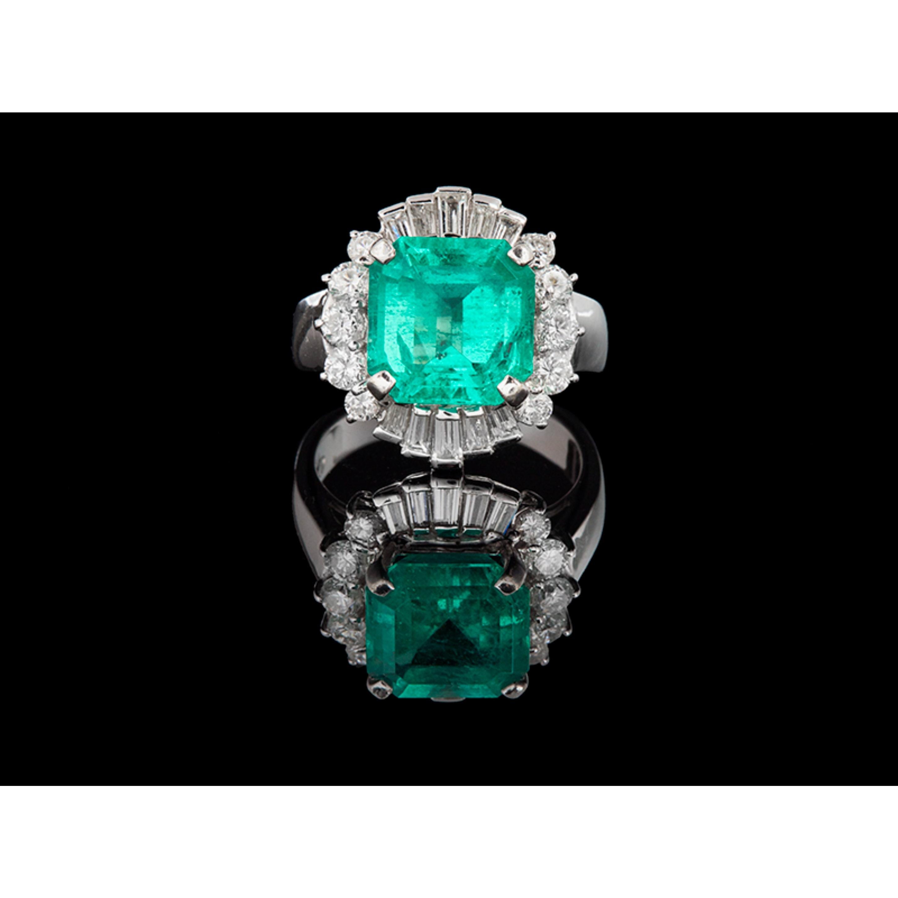 Customizable 4 Carat Colombian Emerald Diamond Engagement Ring Floral Emerald Wedding Ring For ...