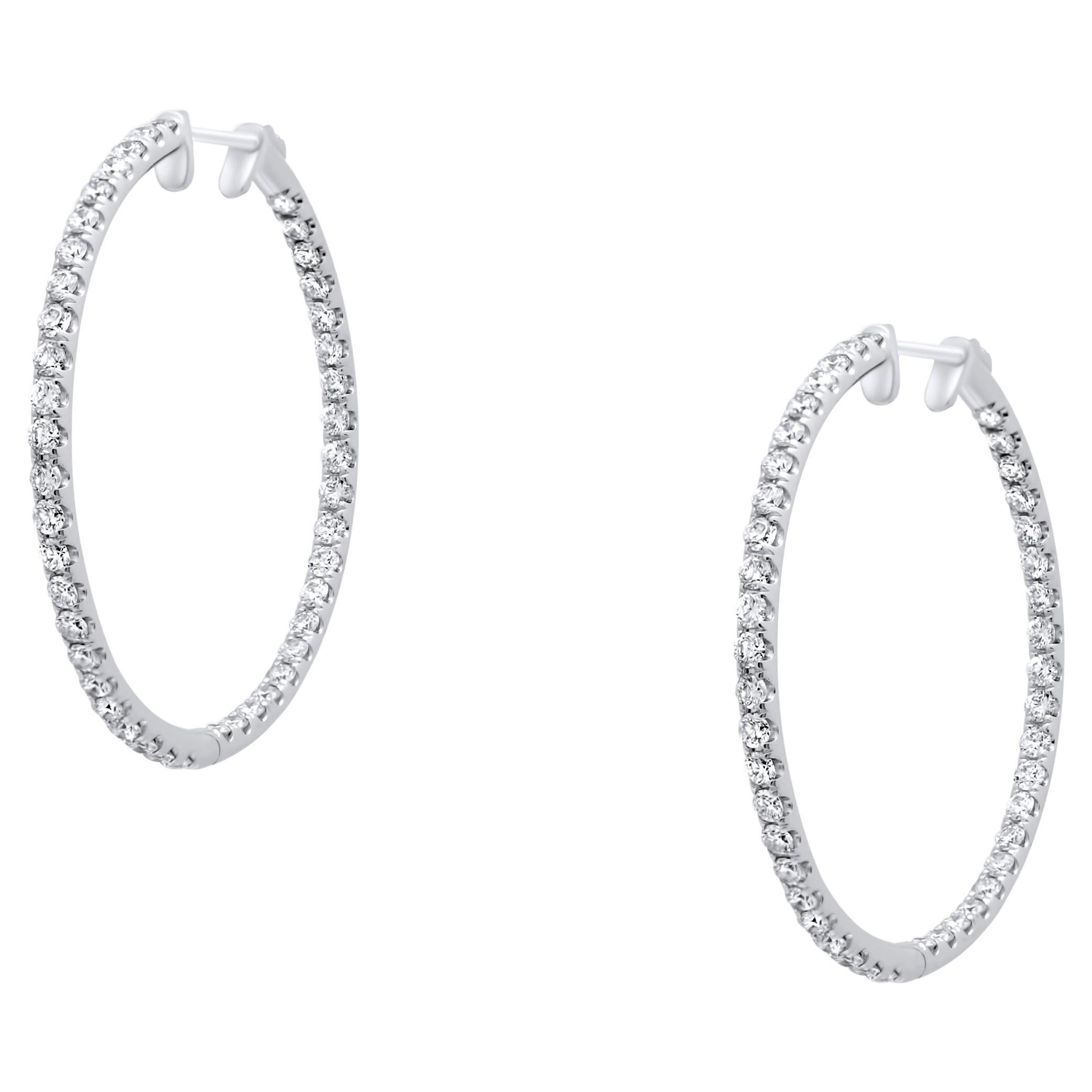 Classic Diamond Hoop Earrings in 18K White Gold For Sale at 1stDibs