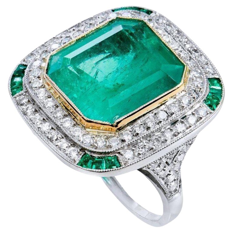 Customizable 4 Carat Emerald and Diamond Double Halo Ring, Diamond ...