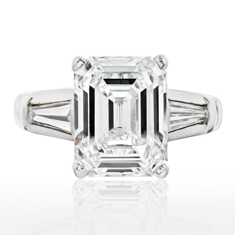 4 Carat Emerald Cut Diamond GIA with Baguettes Engagement Ring For Sale ...