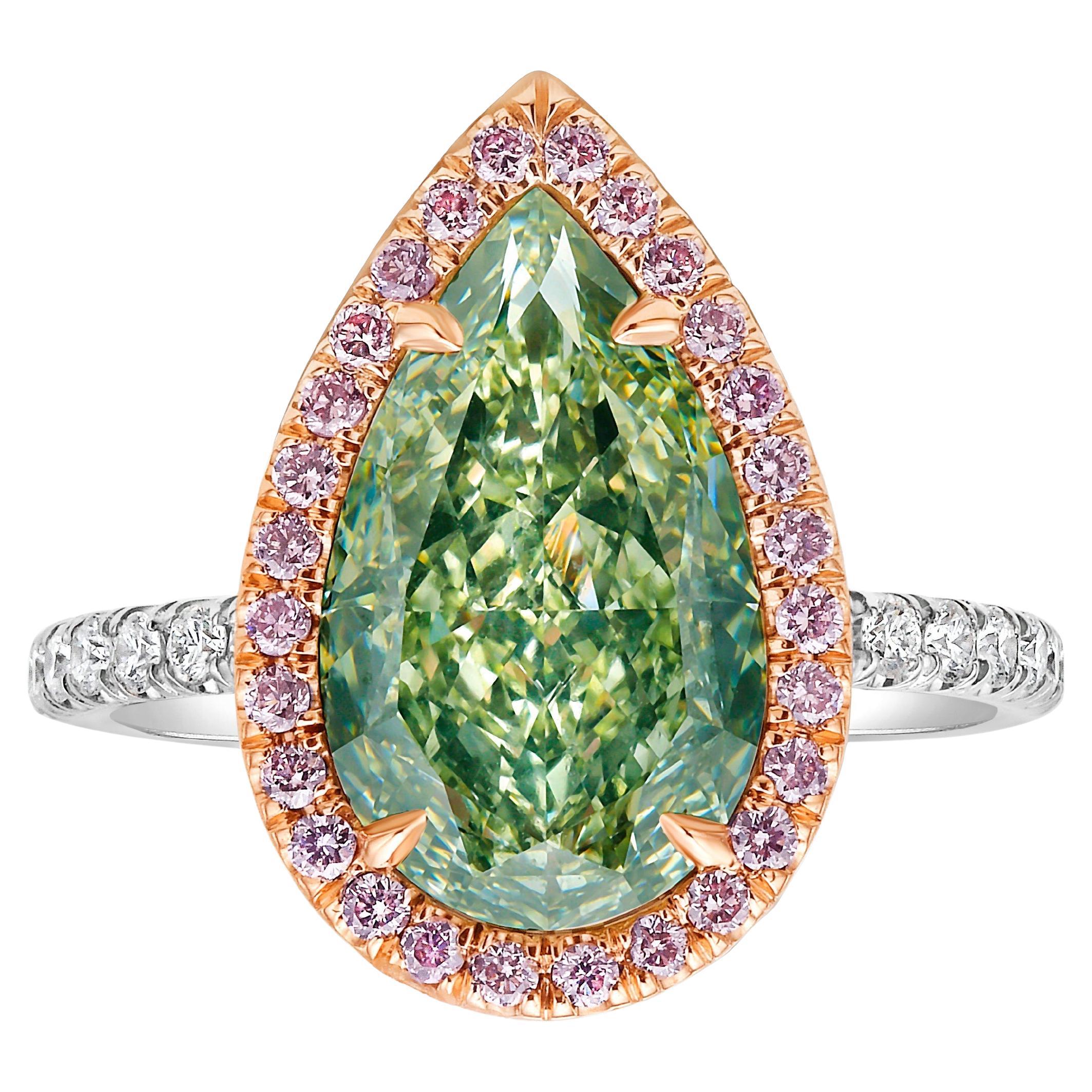 Pear Shape Green Diamond Ring - 342 For Sale on 1stDibs | green pear ...