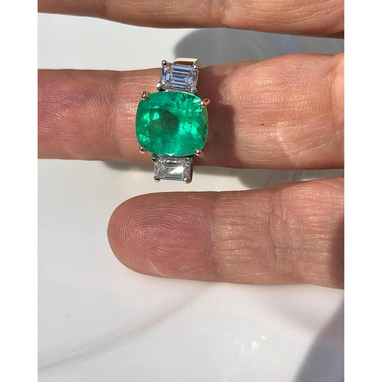 Customizable 4 Carat Minimalist Emerald and Diamond Engagement Ring ...