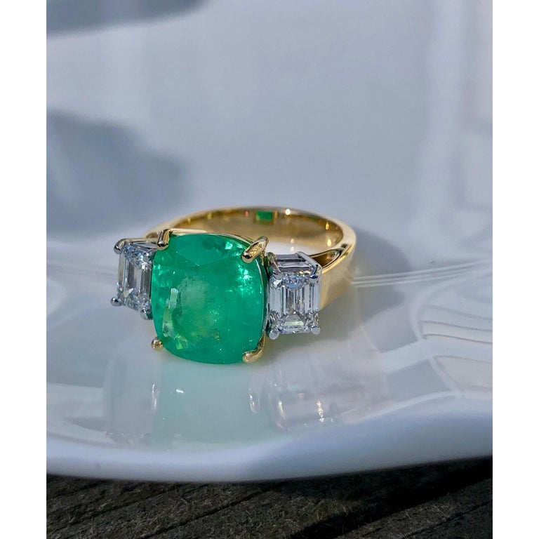 Customizable 4 Carat Minimalist Emerald and Diamond Engagement Ring ...