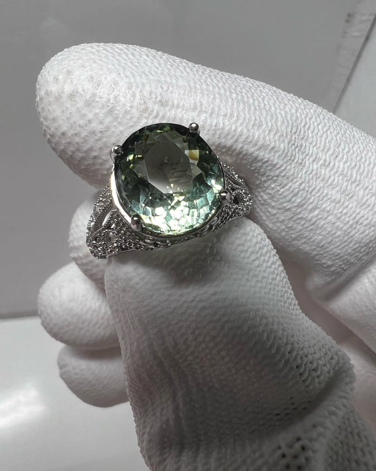 4 Carat Paraiba Sea Foam Color Tourmaline Silver Ring For Sale at 1stDibs