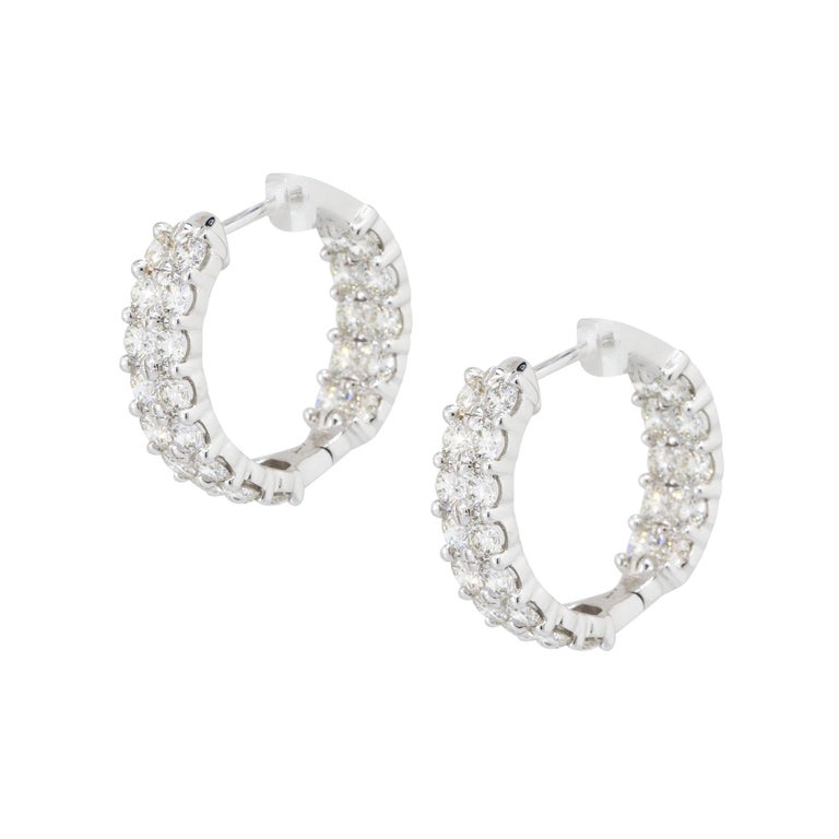 4 Carat Round Diamond Pave Inside Out Hoops 18 Karat in Stock For Sale ...