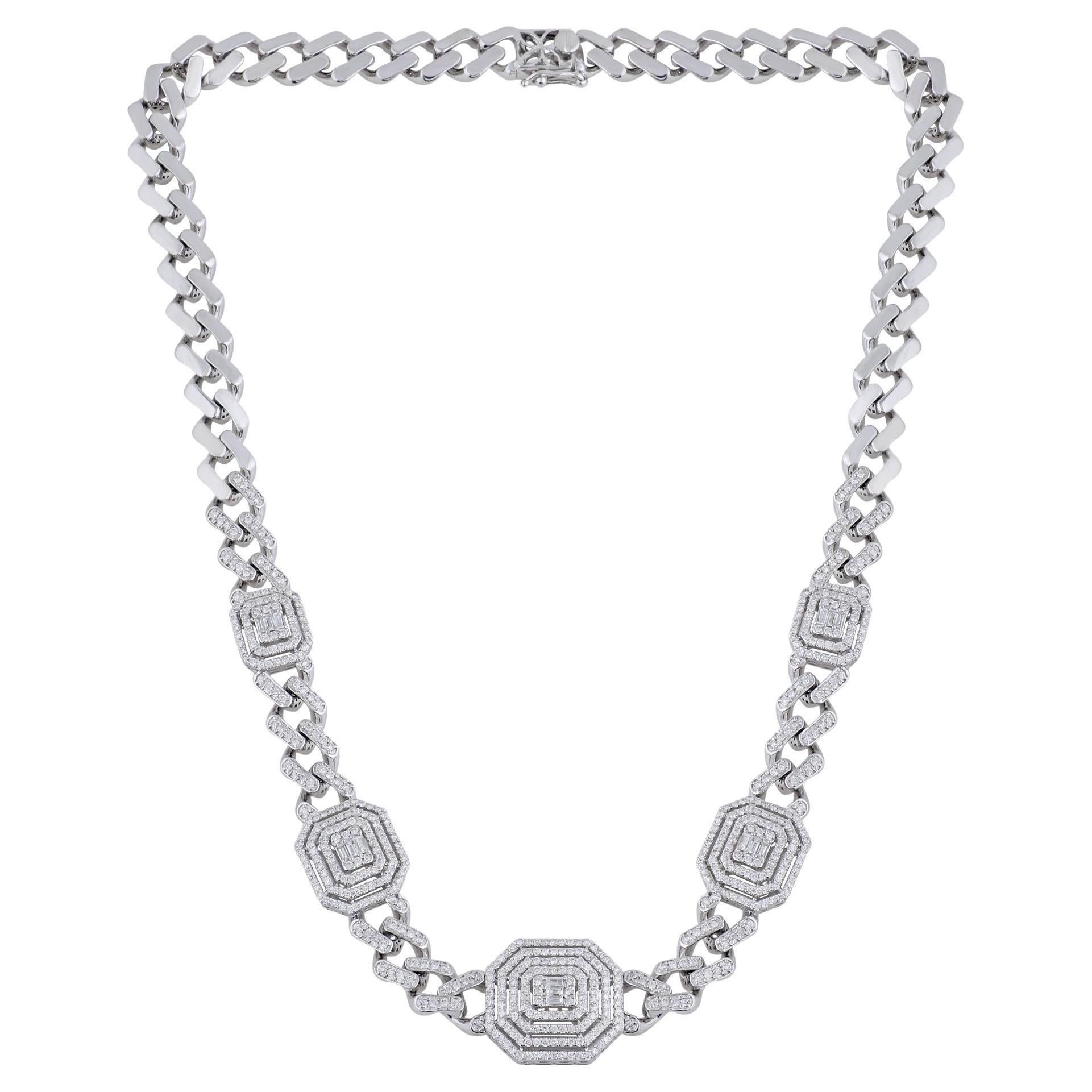 6.1 Carat SI Clarity HI Color Diamond Chain Necklace 18 Karat White ...