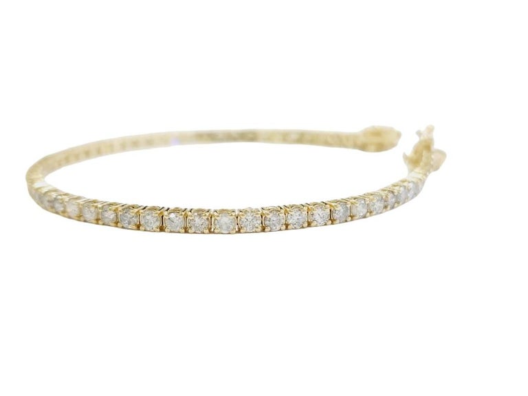 4 Carat Tennis Bracelet Round Brilliant Natural Diamond 14 Karat Yellow Gold at 1stDibs