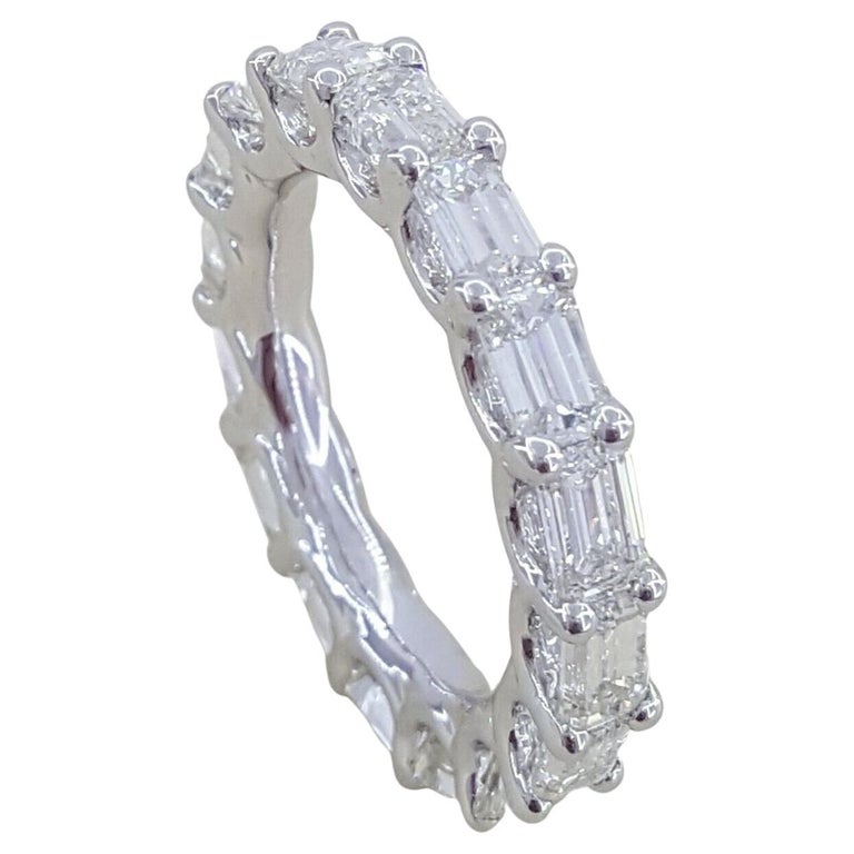 4 Carat White Gold Emerald Cut Diamond Full Circle Eternity Band Ring ...