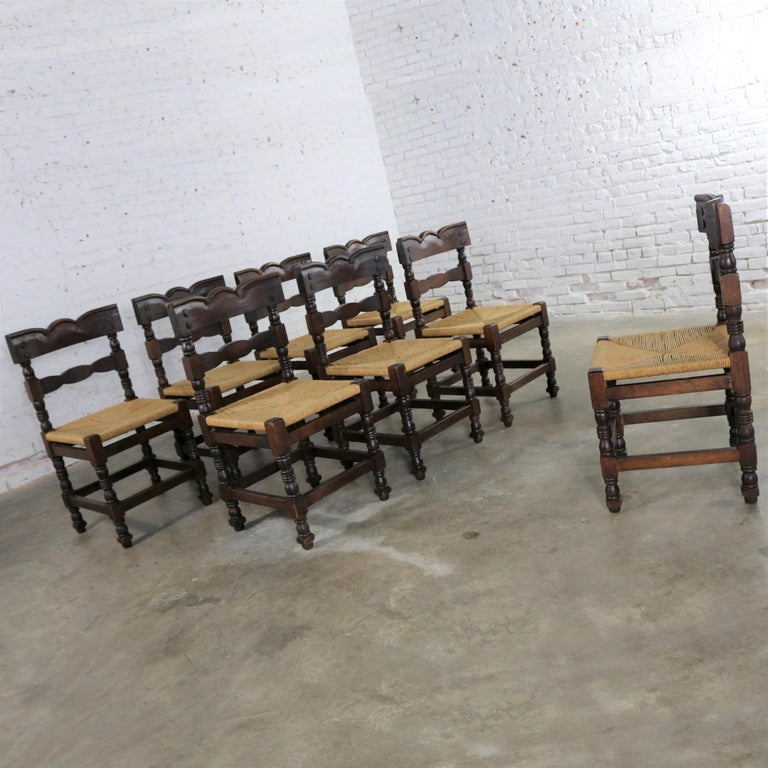 4 Colonial Style Dining Chairs with Rush Seats Stamped Hecho en Mexico ...