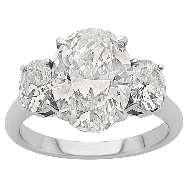 4 Ct Oval Shape 3 Stone Diamond Platinum Engagement Ring For Sale at 1stDibs