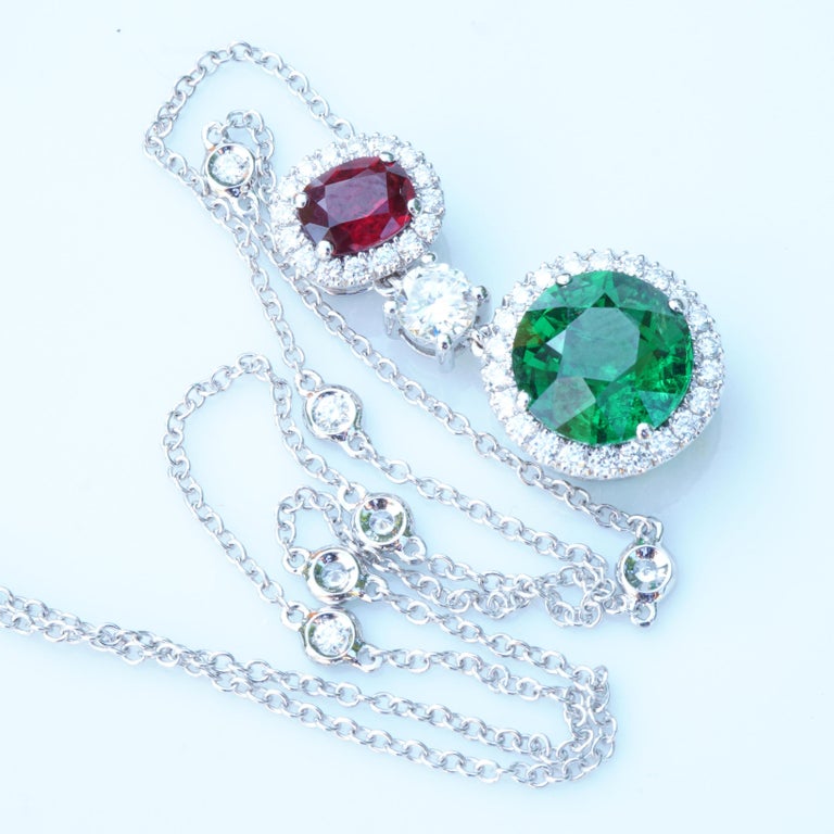 4 Ct Tsavorite Ruby Brilliant Necklace Pigeonblood 18kt White Gold ...