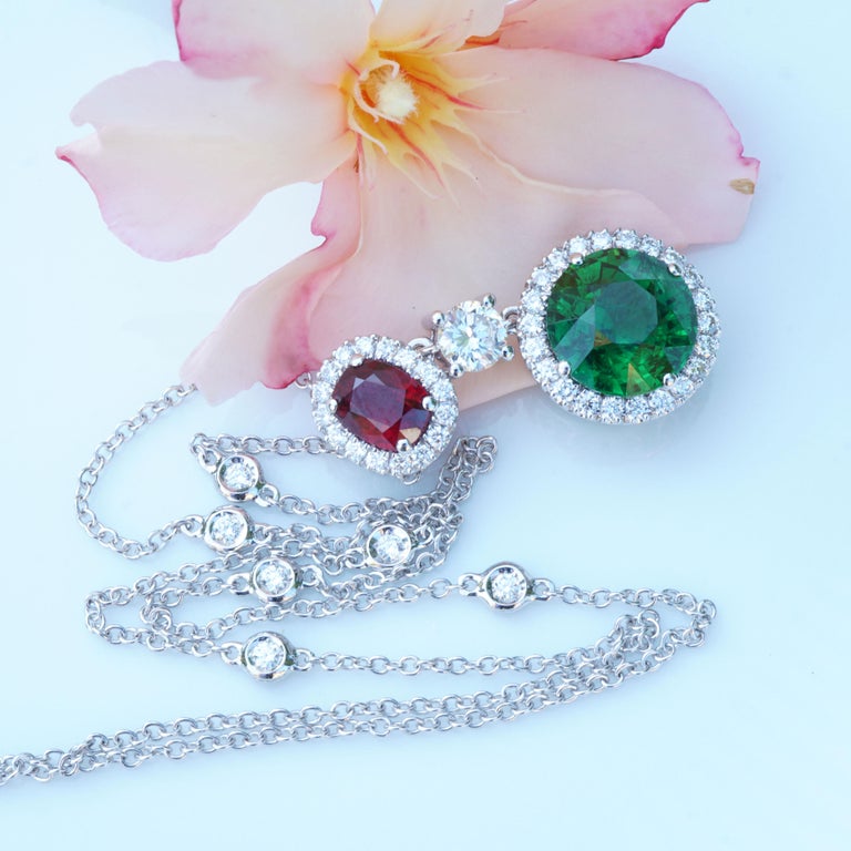 IGI Certificate 4 carat Tsavorite Ruby Brilliant Necklace Pigeonblood ...