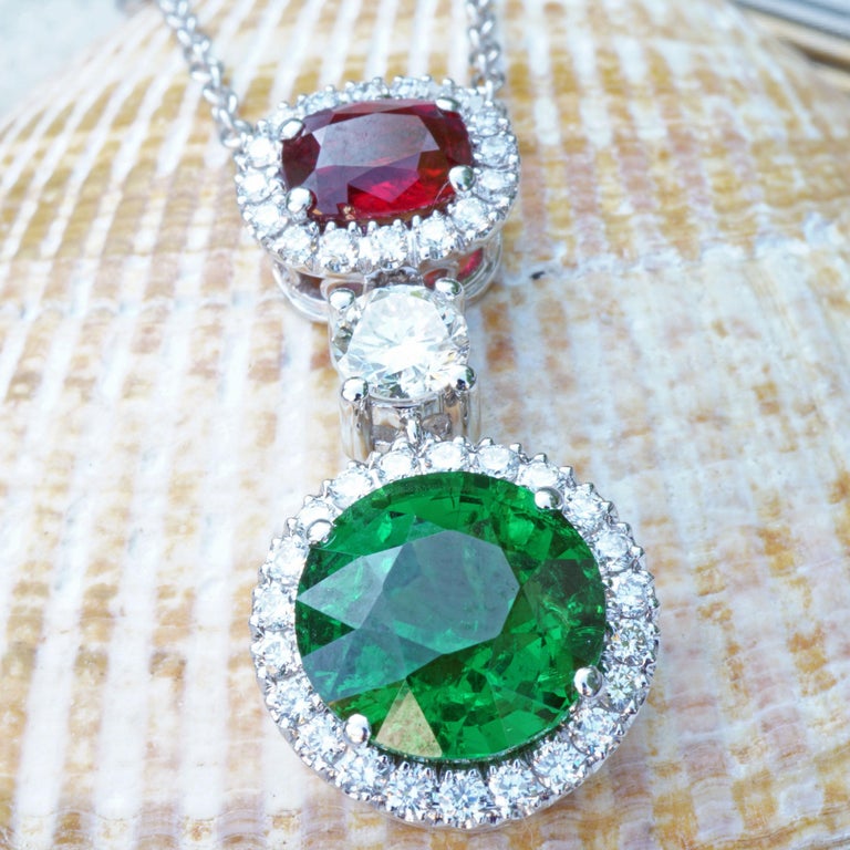 IGI Certificate 4 carat Tsavorite Ruby Brilliant Necklace Pigeonblood ...
