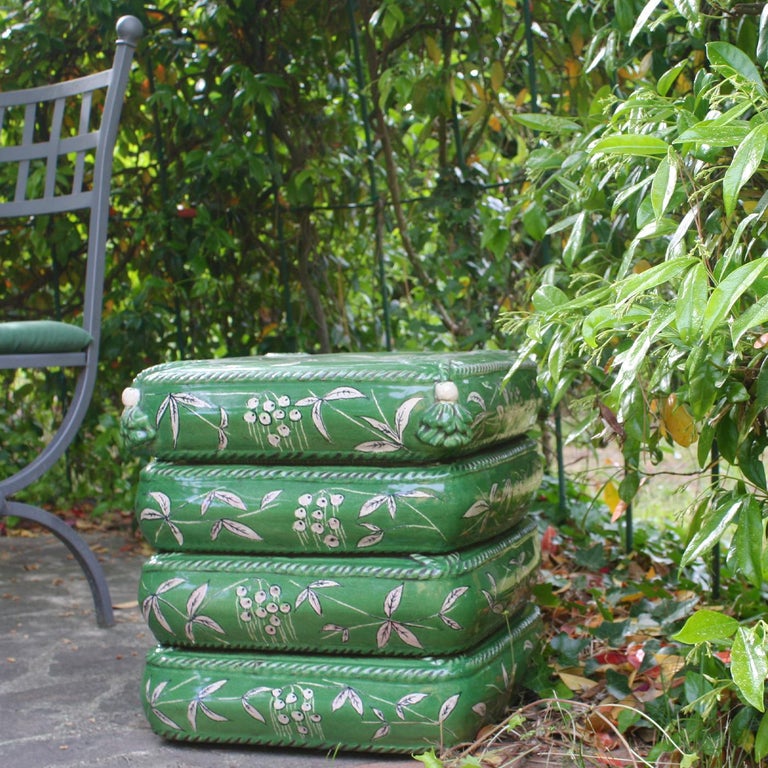 4 Cushions Green Ceramic Pouf For Sale at 1stDibs