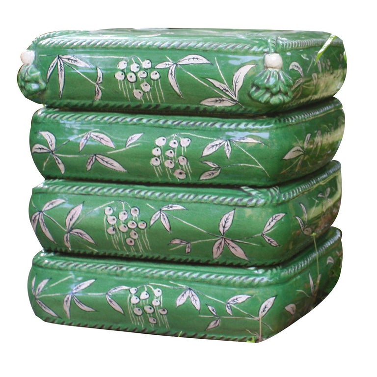 4 Cushions Green Ceramic Pouf For Sale at 1stDibs
